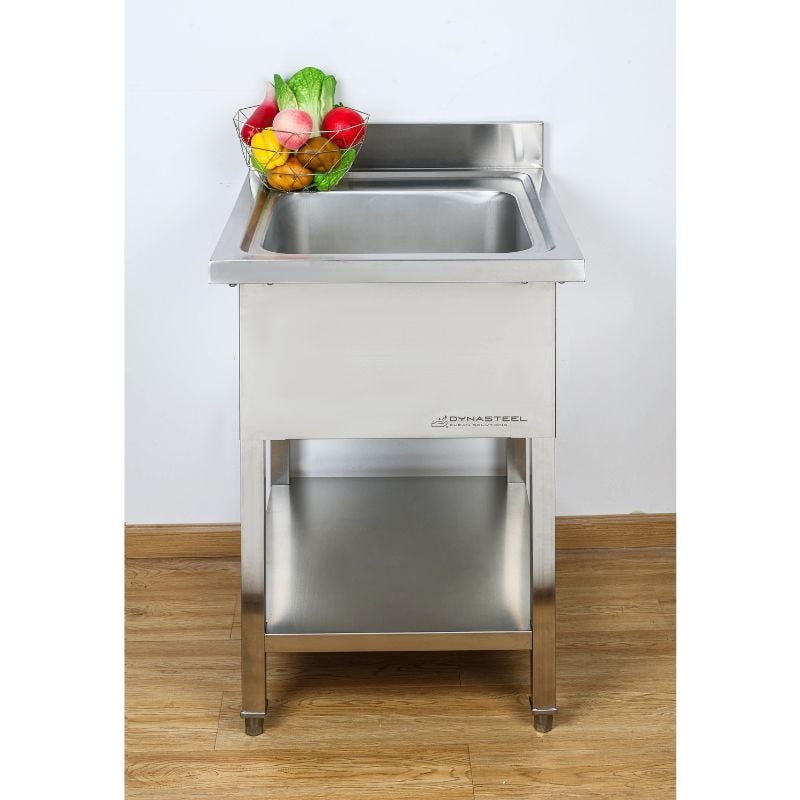 Plonge 1 Bac avec Dosseret et Etagère - L 600 x P 700 mm - Dynasteel - Fourniresto