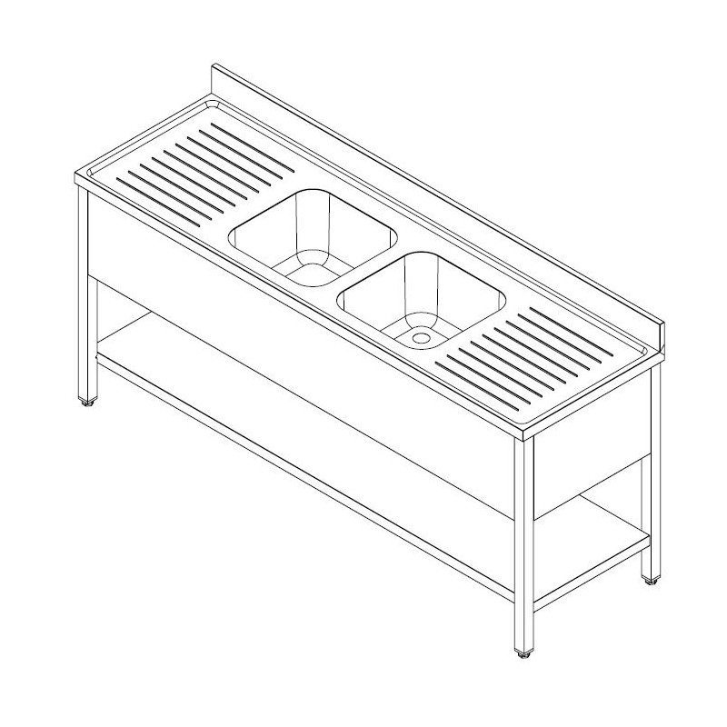 Plonge 1 Bac et Egouttoir à Gauche avec Dosseret et Etagère - L 2000 x P 700 mm - CombiSteel ...