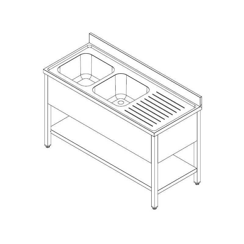 Plonge 1 Bac et Egouttoir à Droite avec Dosseret et Etagère - L 2000 x P 600 mm - CombiSteel ...