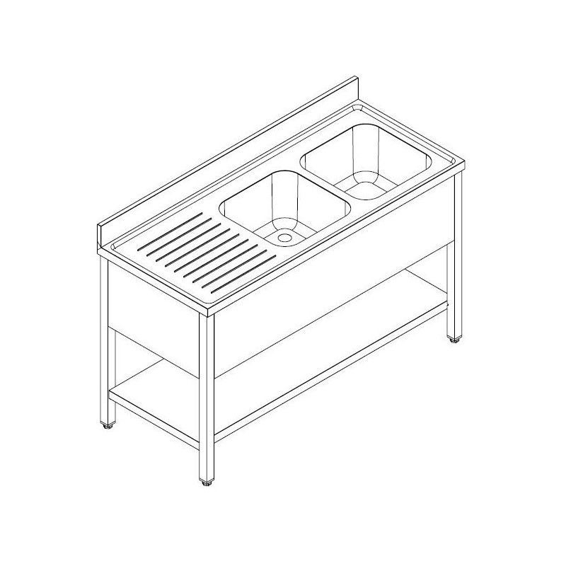 Plonge 1 Bac et Egouttoir à Gauche avec Dosseret et Etagère Démontable - L 1600 x P 700 mm ...