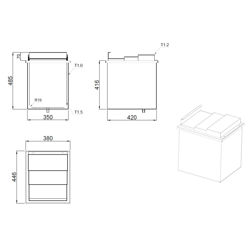 Bac à Glace Encastrable en Inox - 380x446 MM - Fourniresto